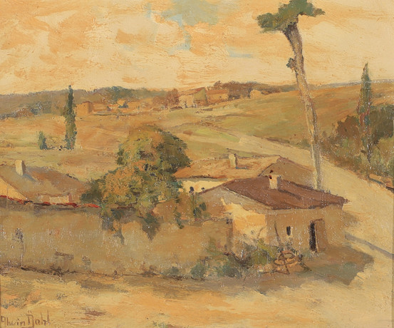 ALVIN DAHL. Landscape with houses, oil on canvas, signed. Art ...
