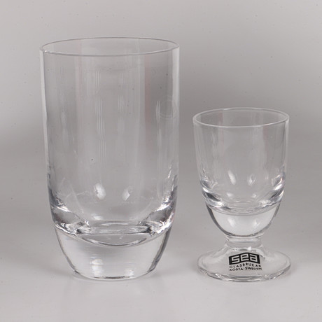 GLASSWARE PARTS, 12 pieces, etched decor, mid 20th century. Glass ...