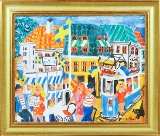 GUNILLA MANN. "Our dear Gothenburg", oil on canvas, signed. Art ...