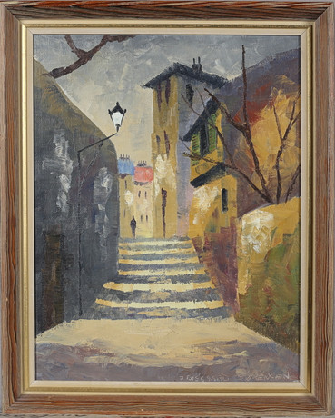 JENS BISGAARD SÖRENSEN. Olja på pannå, Stadsbild, signerad. Konst ...