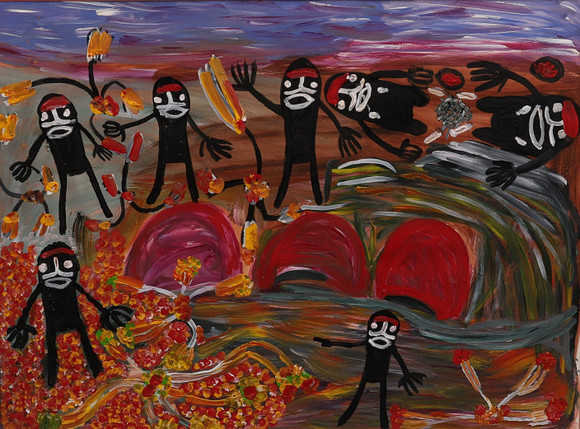 PANTJITI MARY MCLEAN (AUSTRALIAN, B.1930). TWO WOMEN ARE SITTING DOWN ...