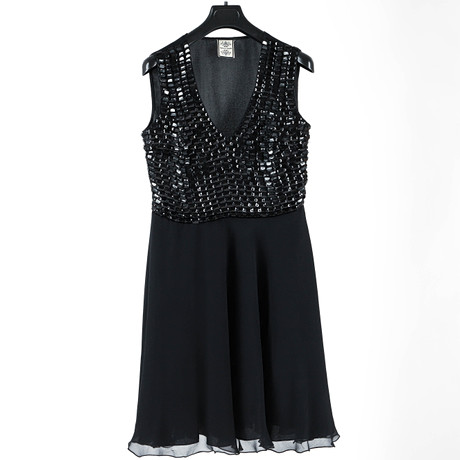 VANESSA SPANO, siden, svarta dekorpärlor, stl ca 40. Vintagekläder ...