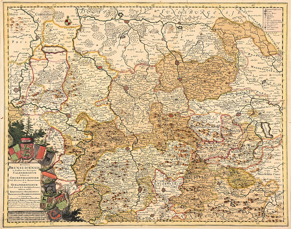 FREDERIK DE WIT. Engraved map of the Duchy of Brunswick and its ...
