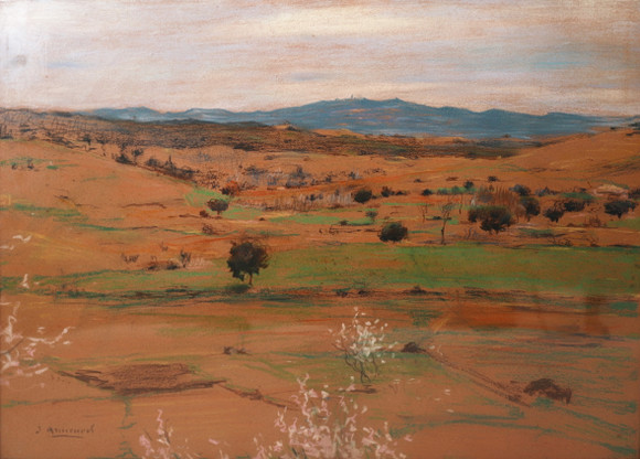 JOSEP ARMENGOL (1954). LANDSCAPE, mixed technique on brown paper. Art ...