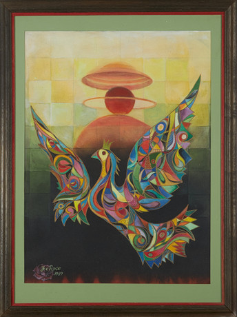 JOE ROSE (1915-1999). Acrylic on paper, "Phoenix Rising", signed and ...