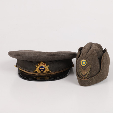 UNIFORM CAPS, 2 pieces, Swedish Army, Military Equipment Department ...