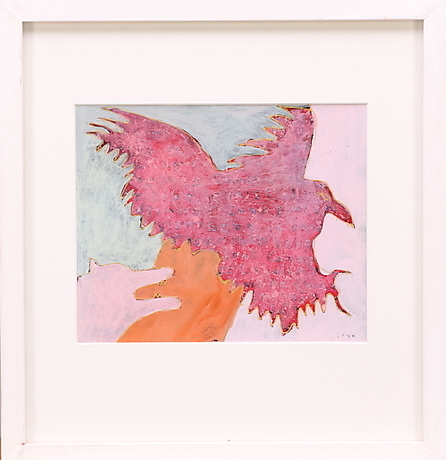 CAMILLA PYK. mixed technique, signed CPYK, Large red bird. Art ...