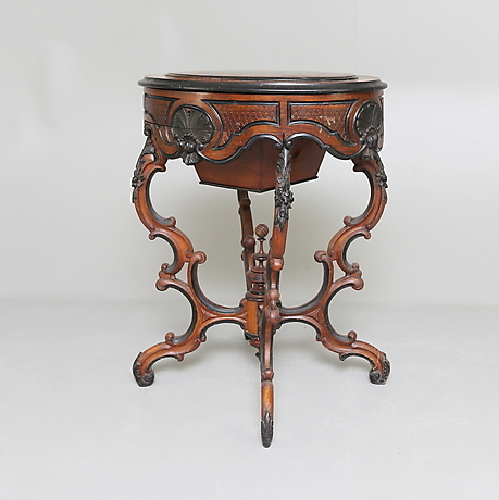 SIDE TABLE with music box, Intarsia decor, second half of the 19th ...
