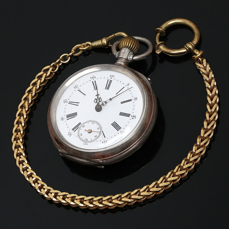 POCKET AND WATCH CHAIN, outer case silver, German stamp, double watch ...
