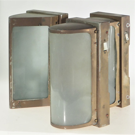 VÄGGLAMPOR, 3 st, mässing, industri, bla Berth Lamp, Kokosha 1968 ...