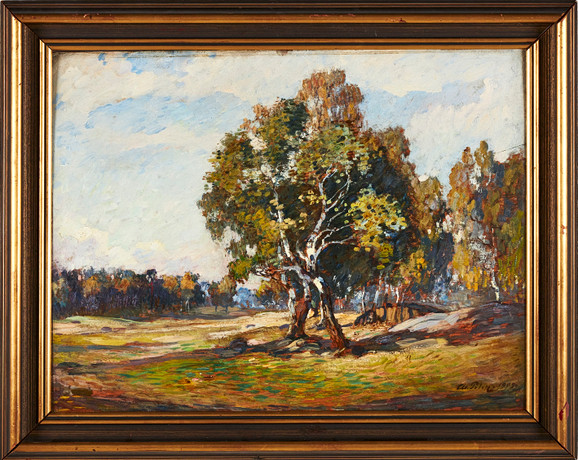 AXEL PETER (1863-1942). Landskapsmotiv, möjligen Hagaparken, olja på ...