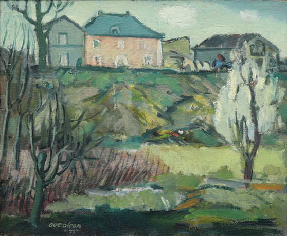 OVE OLSON. Landscape with houses, oil on canvas, signed and dated -35 ...