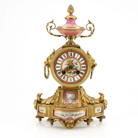 MATEL CLOCK, gilded bronze (ormolu), hand painted porcelain, Henry Marc ...