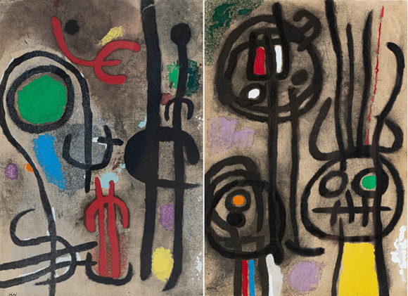 JOAN MIRO (1893-1983). 2 leaves, Pochoir 'Miro Cartones'. Art ...