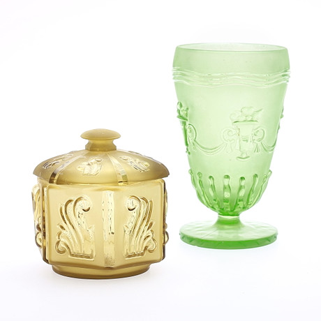EDVIN OLLERS. Vas och lockskål, Elme, 1900-talets första hälft. Glas ...