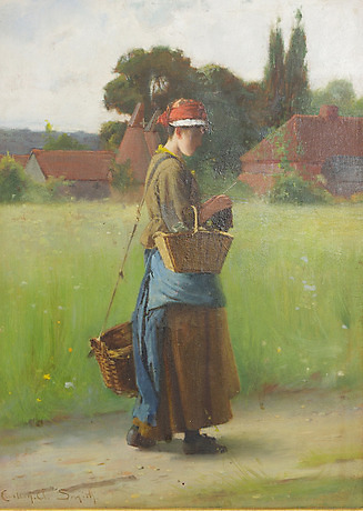 CARLTON ALFRED SMITH. Girl with baskets, oil on Board, signed Carlton A ...