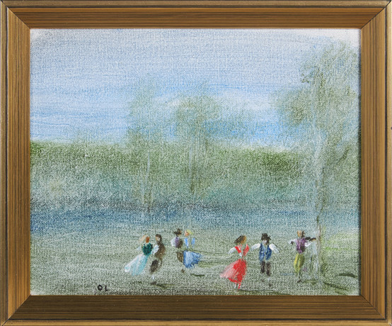 OLLE LINDGREN (FÖDD 1930). "Midsommardans", olja på pannå, signerad "OL ...