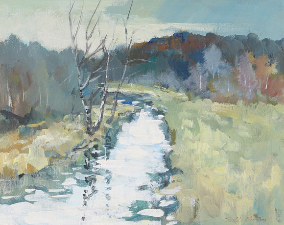 TEDDE RHODIN. Landscape with stream, oil on canvas, signed. Art ...