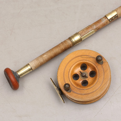 SEA FISHING ROD with wooden reel, Hardys reg universal fitting, 1900s ...