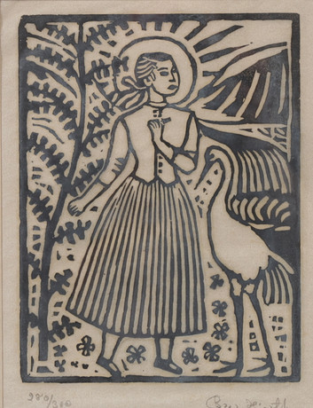 BROR HJORTH. Woodcut. Girl and bird. Signed and numbered. Art ...