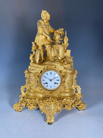 Napoleon lll mantel clock, fire-gilt bronze with knight motifs, France ...