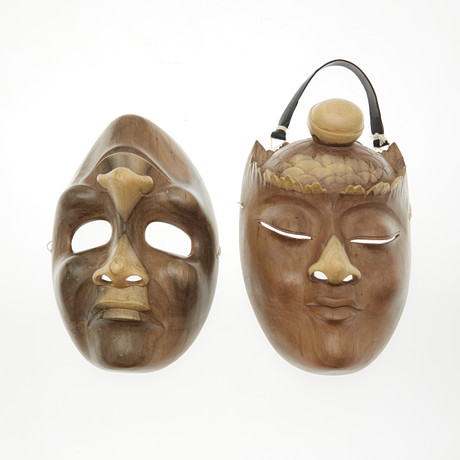 I. B. AHOM. Two masks / face masks, wood, 2008, Indonesia, Bali (2 ...