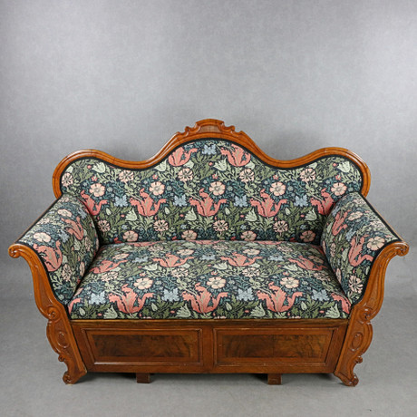 SOFFA, Karl Johan, utdragbar, mahogny, klädsel "Compton Indigo/Green ...