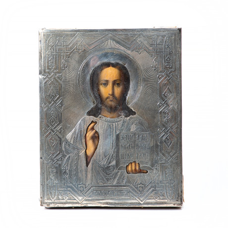 ICON, Christ Pantokrator, with silver rizza, unidentified master, probably Master Controller ...