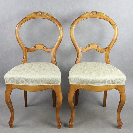 SILLAS, un par, estilo rococó, caoba con asiento tejido jacquard ...