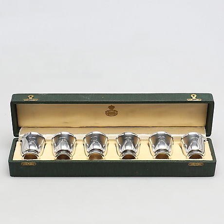 SUPKOPP/SNAPSGLAS. 6 st. Silver. Tillverkade av C.F Carlman, Stockholm ...