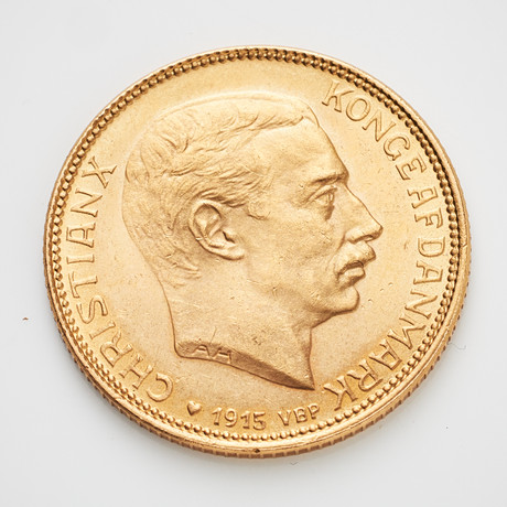 MYNT, 21,6 k guld, 20 kroner, 1915, Christian X, Konge af Danmark ...