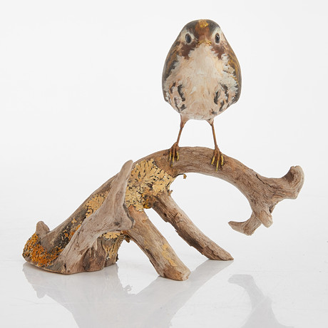 ELIN LARSON. Fågel, Vattensångare, skuret trä. Övrigt - Övrigt - Auctionet