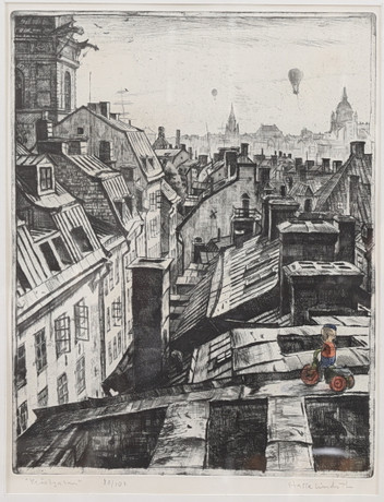 HASSE LINDROTH. "Prästgatan". Etsning, signerad, numrerad 80/100. Konst ...