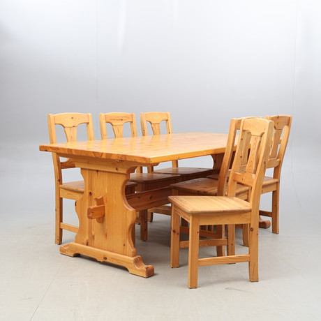 BOCKBORD, samt 6 STOLAR, Furu. Möbler - Bord - Auctionet