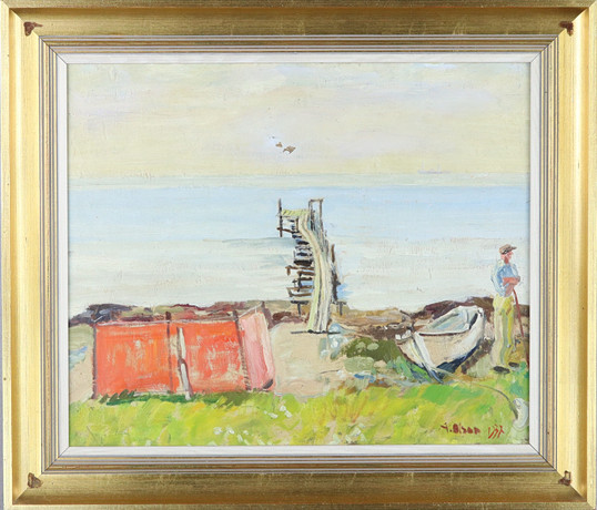 ANDERS OLSON (1880-1955). Oil on Board, "Badbryggan", signed. Art - Paintings - Auctionet