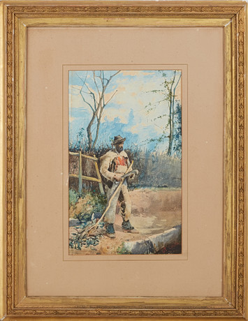 AUGUSTO CORELLI (1853-1918). Watercolor on paper, reaper, signed. Art ...
