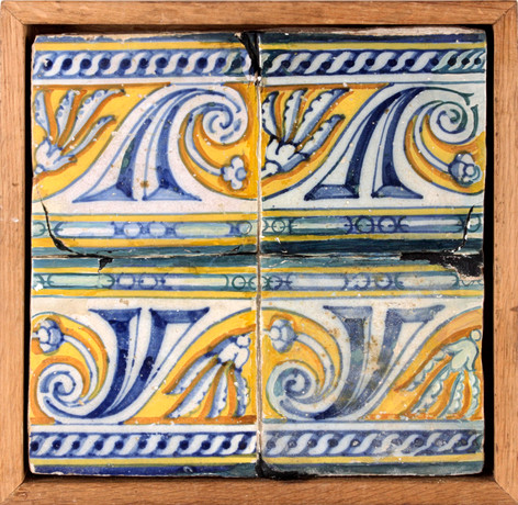 CEILING PLATE WITH FOUR SAMPLE CATALAN TILES OF THE 17TH CENTURY ...