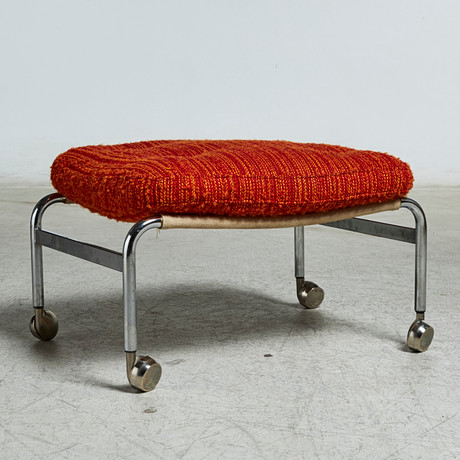 STOOL, 1970s, chrome frame, orange textile, on wheels. Furniture ...
