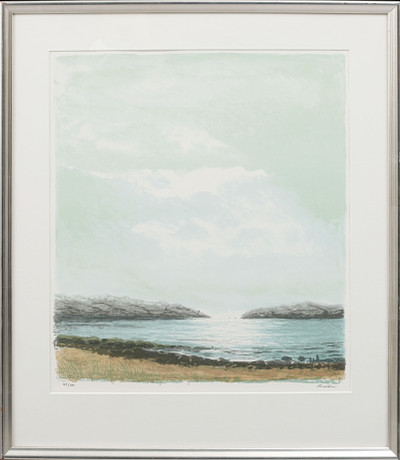 ARNOLD LINDBLOM. Coastal image, color lithograph, signed and numbered ...