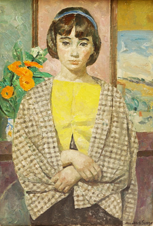 JOSEP MARIA MALLOL SUAZO. GIRL IN INTERIOR, oil on canvas. Signed ...