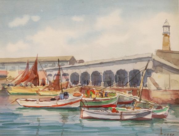 JOSEP MARIA TUSER VÁZQUEZ. PUERTO, watercolor on paper, signed Tuser ...