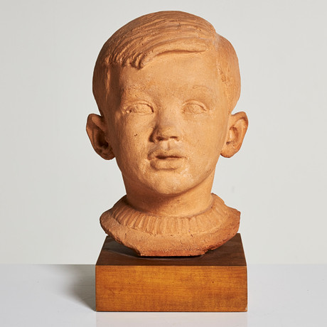 NILS MÖLLERBERG. SCULPTURE, "Gunnar", boy's head on plinth, terracotta ...