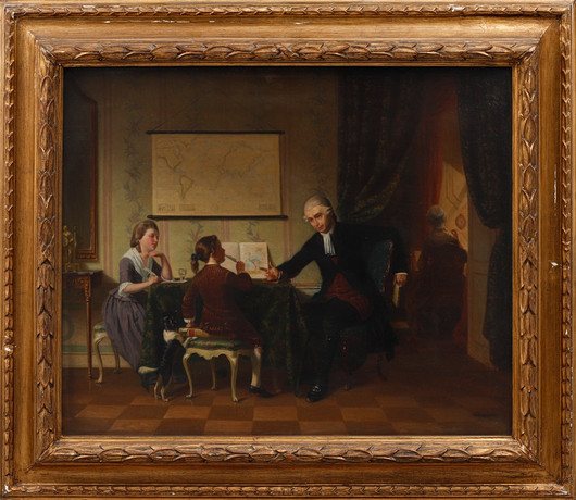 GEORG REIMER. The geography lesson. Oil on canvas, signed. Art ...