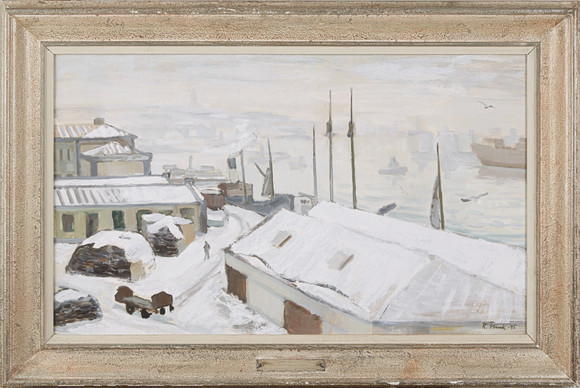 RUDOLF FLINK (1906-1988). Winter motif, probably Gothenburg, oil on ...