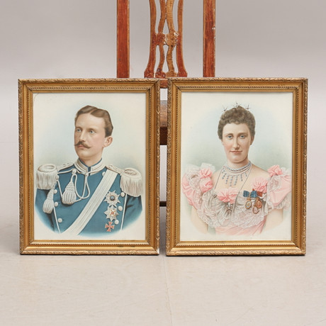 KUNGATAVLOR, ett par, Prins Carl och Prinsessan Ingeborg, oljetryck ...