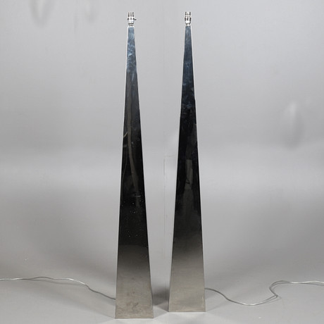 A PAIR OF CHROME PYRAMID FORM FLOOR LIGHTS. Lighting & Lamps - Floor ...