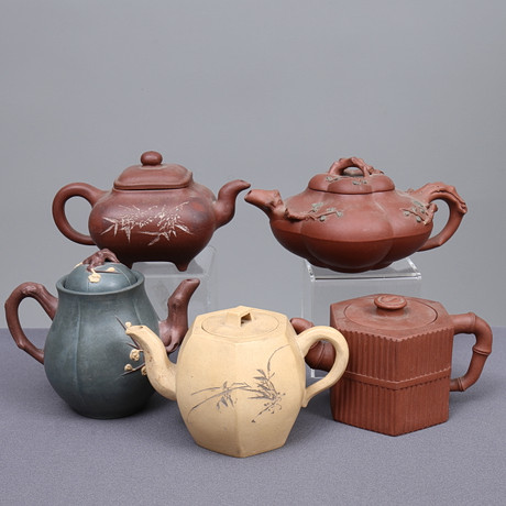 TEAPOTS, 5 pcs, Yixing ware, Seal marked. China, 20th century. Ceramics ...