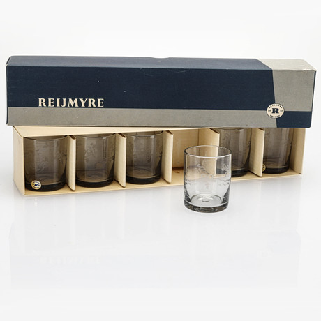 GLASSERVIS, 6 st, selterglas, "Antik" originallåda, Reijmyre. Glas ...