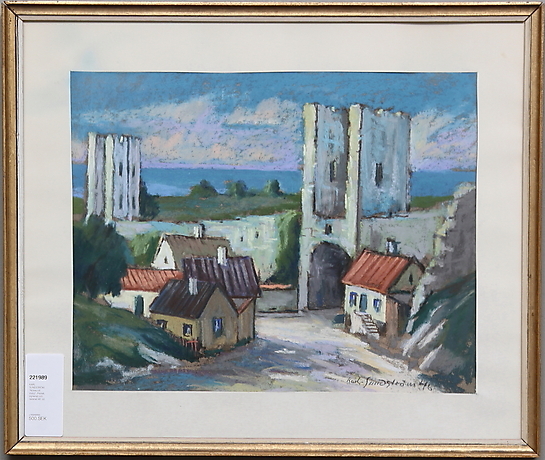 KARL-SUNDSTRÖM. "Norreport Visby". Pastell, signerad och daterad 46 ...
