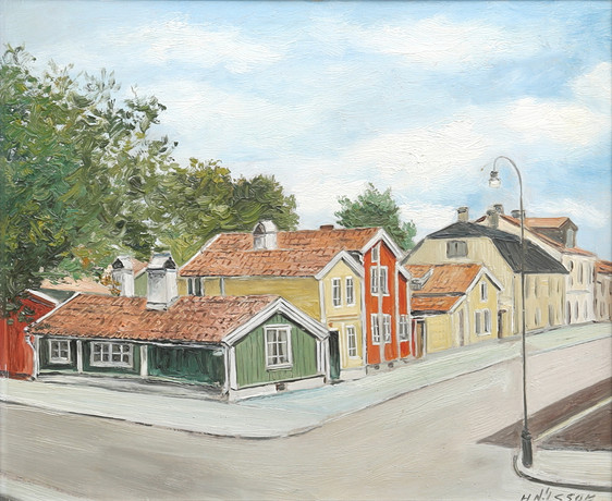 HARRY NILSSON. "Tripp, Trapp, Trull", Kalmar. Olja på pannå, signerad ...